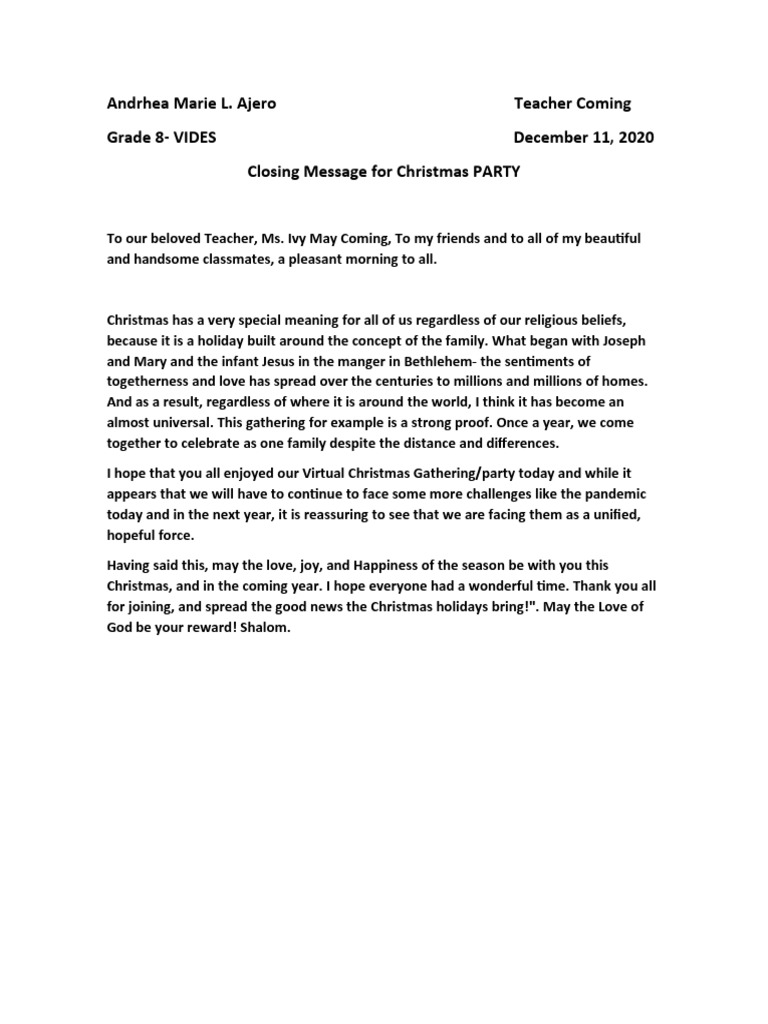 Christmas Party Closing Message | PDF