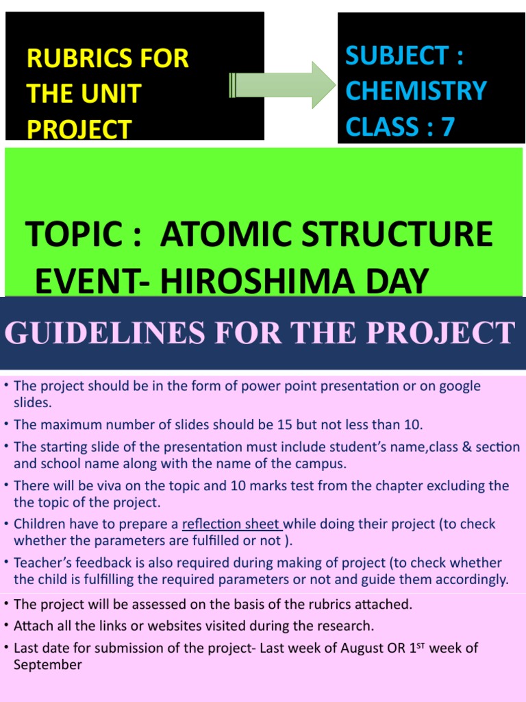 Rubrics For The Unit Project: Subject: Chemistry Class: 7 | PDF ...