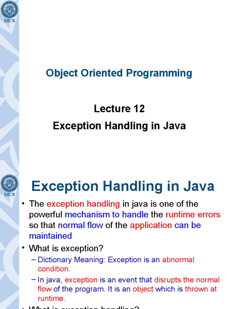 Object Oriented Programming: Exception Handling in Java | PDF | Class ...