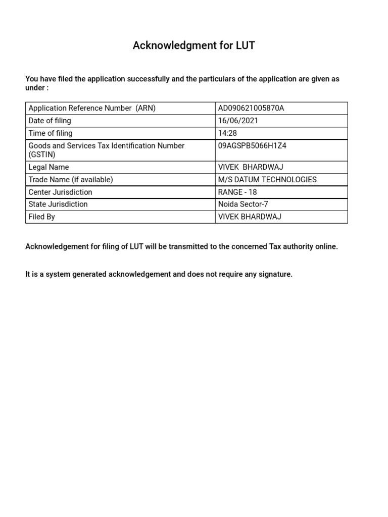 Acknowledgement GST RFD - 11 | PDF