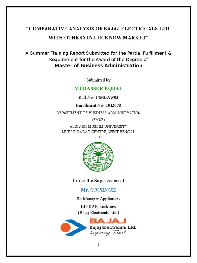 Mudasser S Report On Bajaj Elec LTD | Descargar gratis PDF | Marketing | Customer Satisfaction