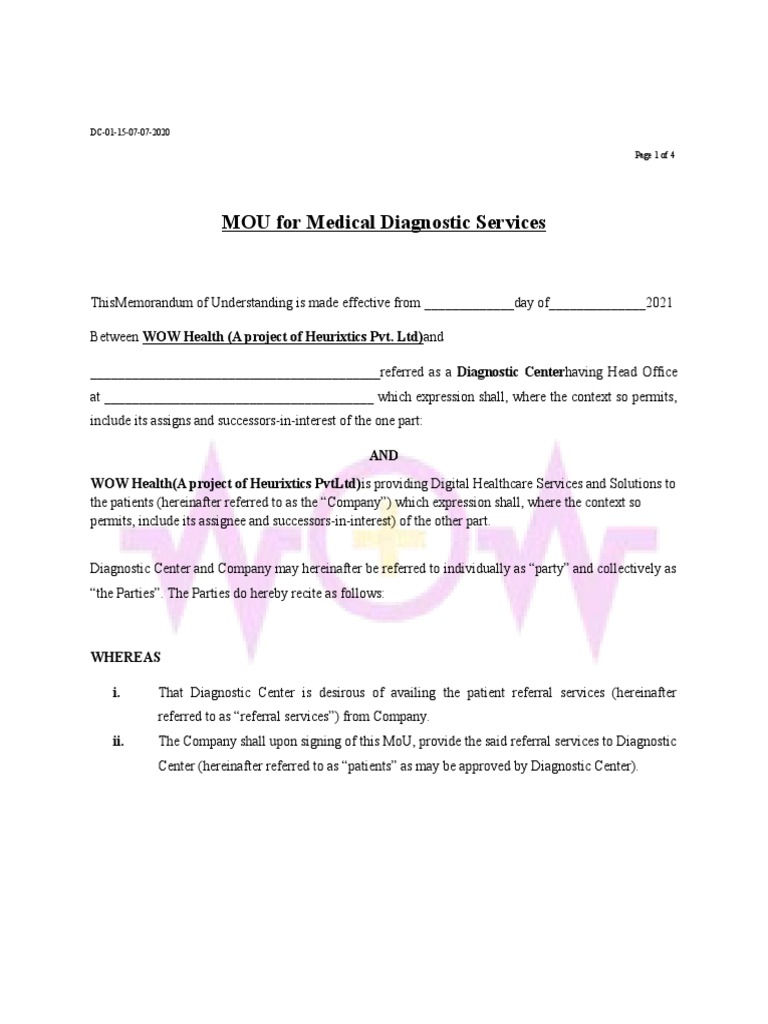 Diagnostic Centers MOU Form | PDF | Payments | Receipt
