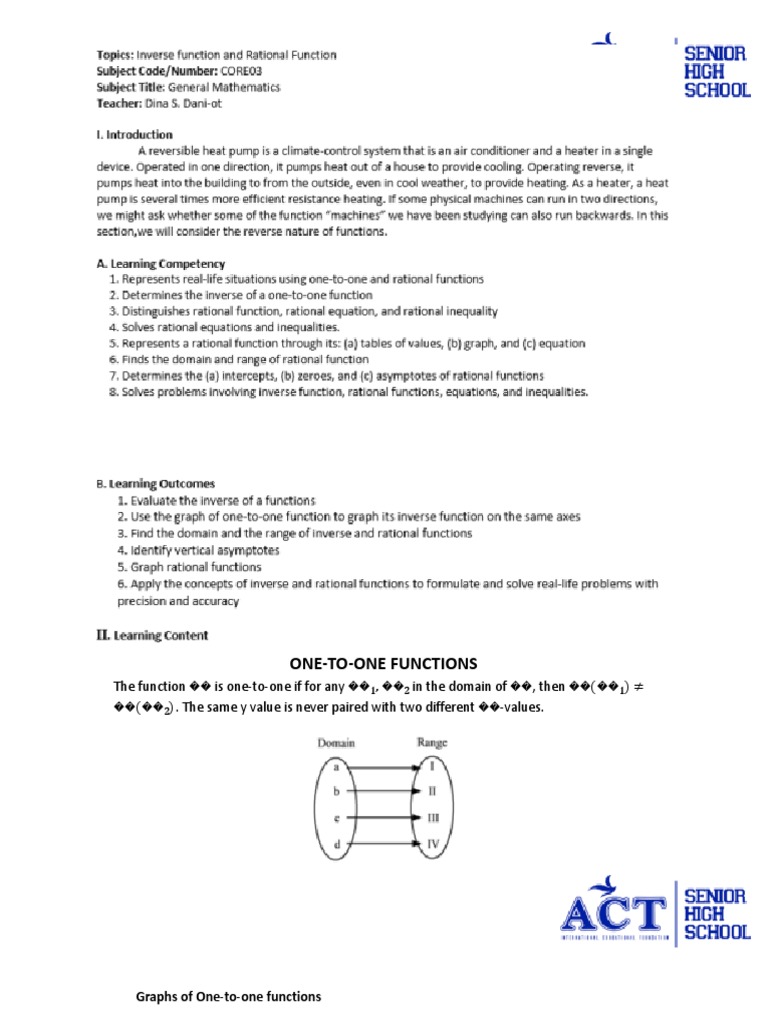 One-to-One and Inverse Functions Guide | PDF | Function (Mathematics ...