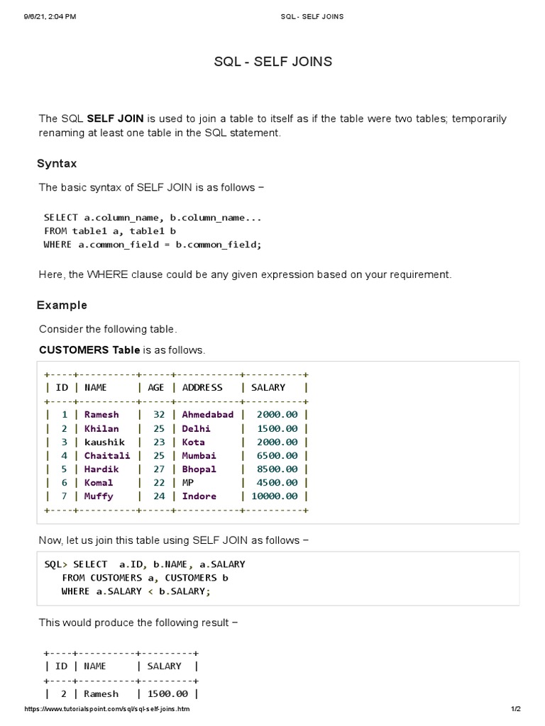 SQL - Self Joins | PDF | Data Management | Data