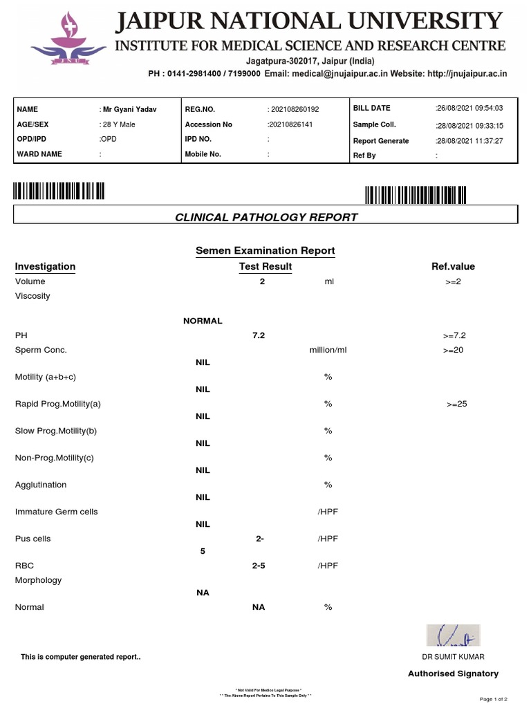 Clinical Pathology Report | PDF | Male Mammals | Body Fluids