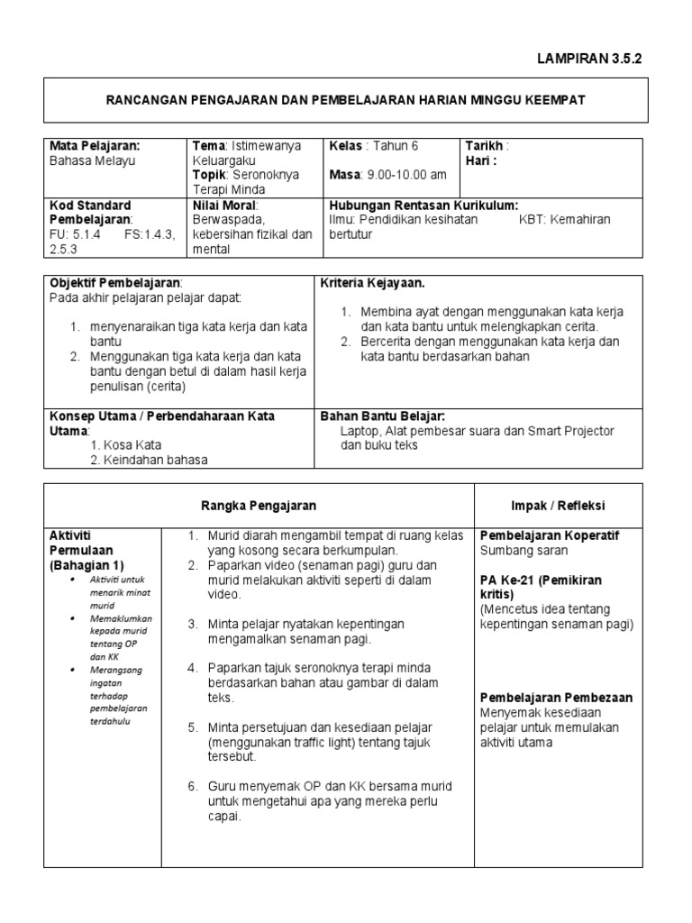 RPH BM TS25 | PDF | Karier & Perkembangan | Seni & Disiplin Bahasa