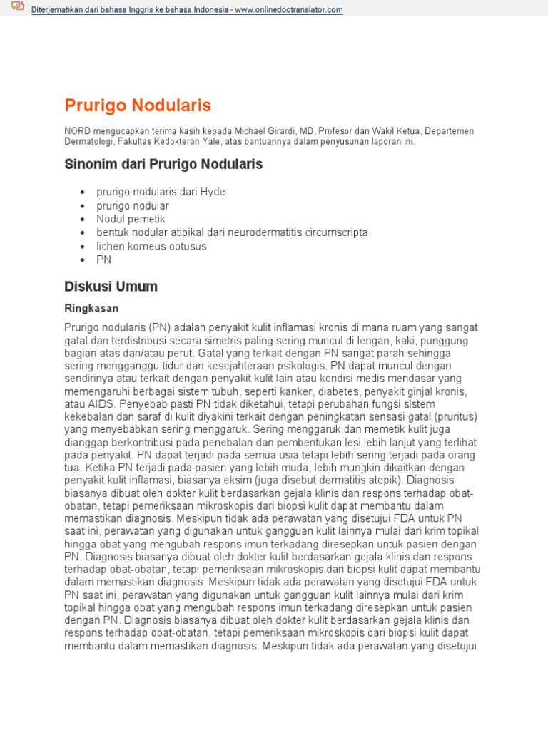 Prurigo Nodularis: Gejala dan Pengobatan | PDF