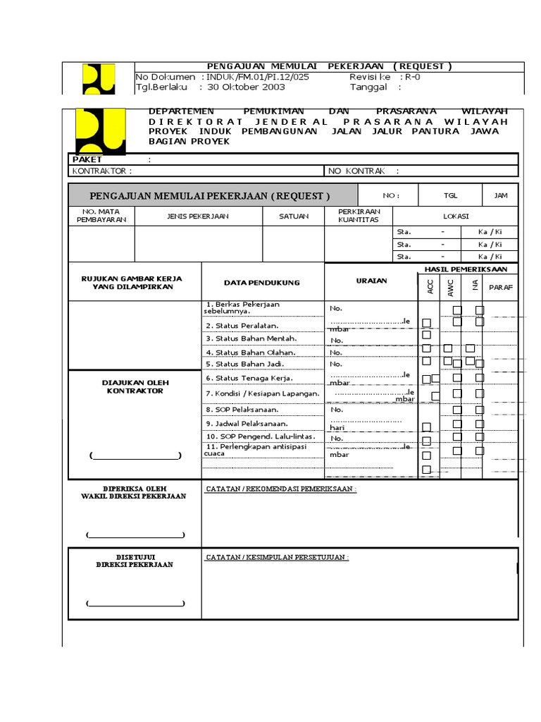 Form Pengajuan Memulai Pekerjaan Request | PDF
