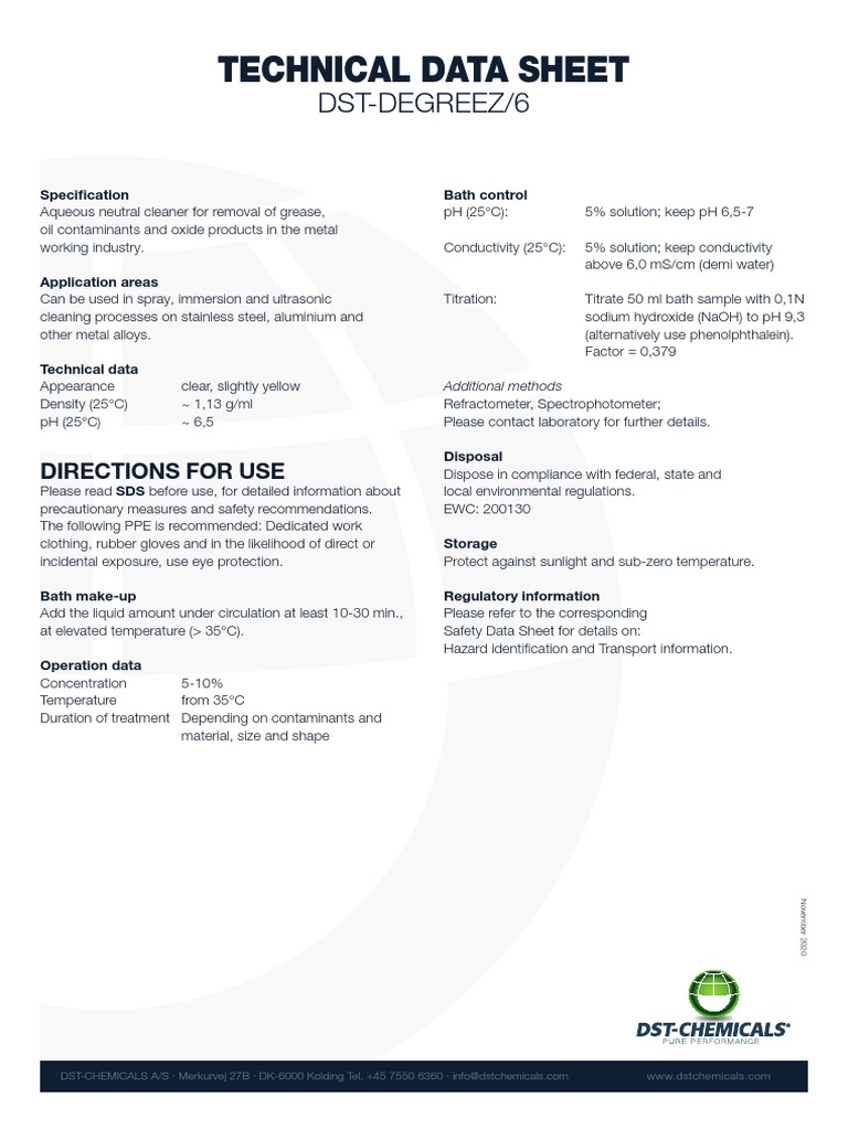 Technical Data Sheet - DST-DEGREEZ-6 - 2020 UK | PDF | Ph | Sodium ...