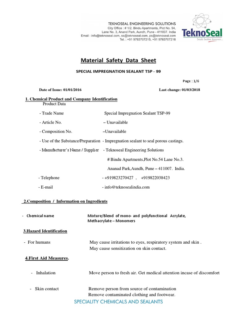 MSDS TSP 99 2632018 | PDF | Personal Protective Equipment | Solubility