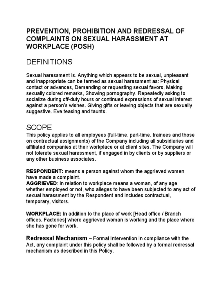 Posh Act 01 | PDF | Sexual Harassment | Complaint