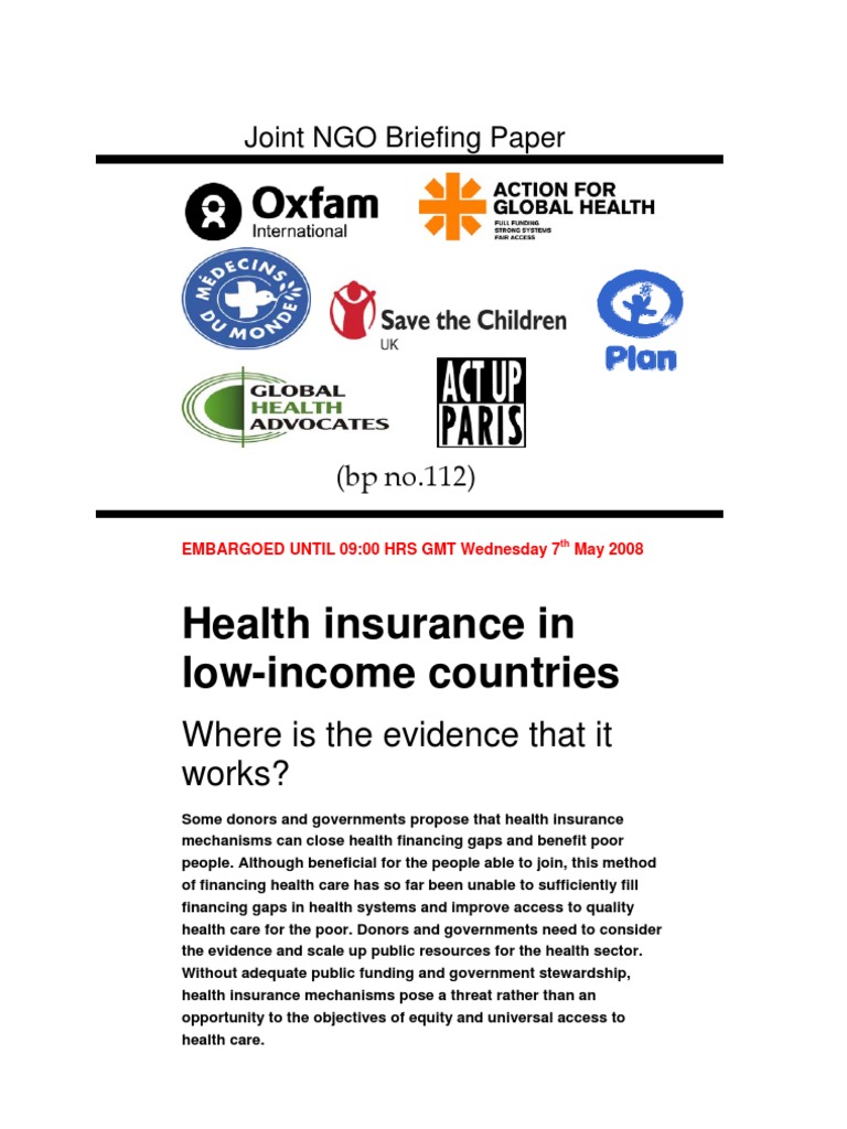 Health Insurance in Low Income Countries: Where Is The Evidence That It ...
