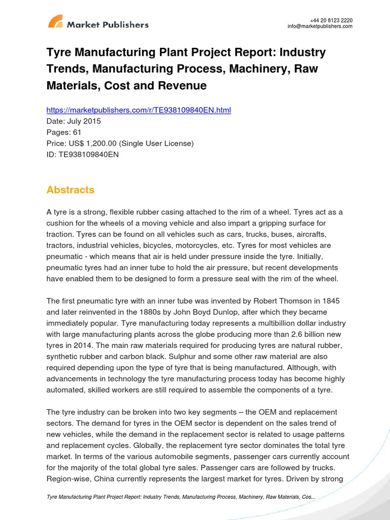 Tyre Manufacturing Plant Project Report | PDF | Tire | Factory