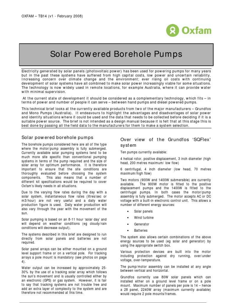 Solar Powered Borehole Pumps | PDF | Solar Power | Photovoltaic System