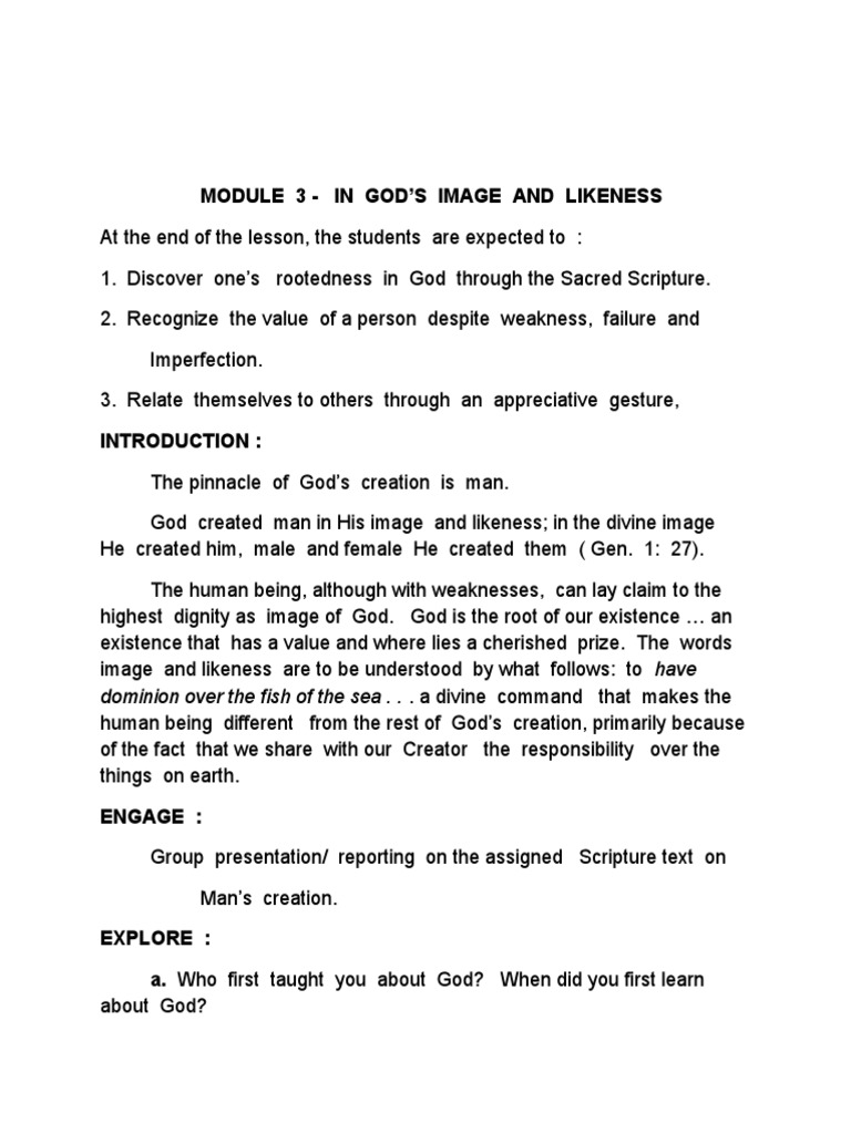 Module 3 Gods Image and Likeness | PDF | God | Image Of God