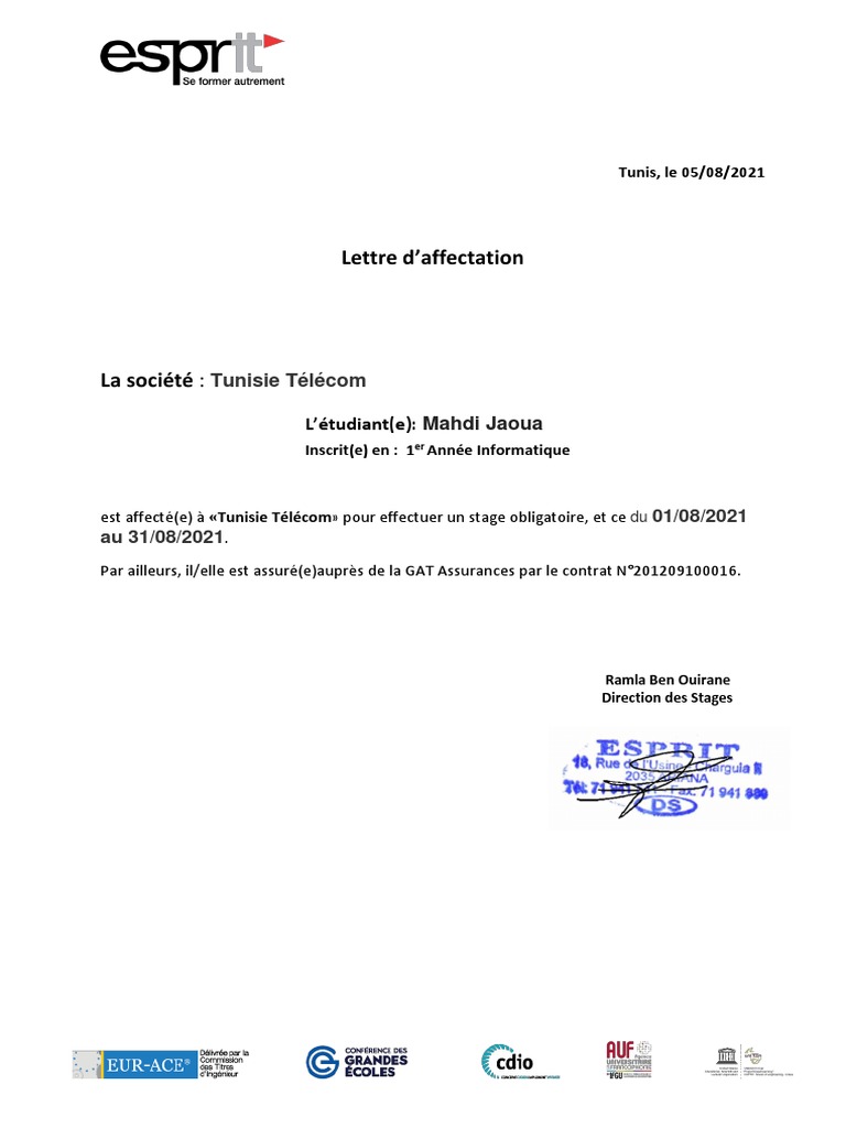 Lettre D'affectation | PDF