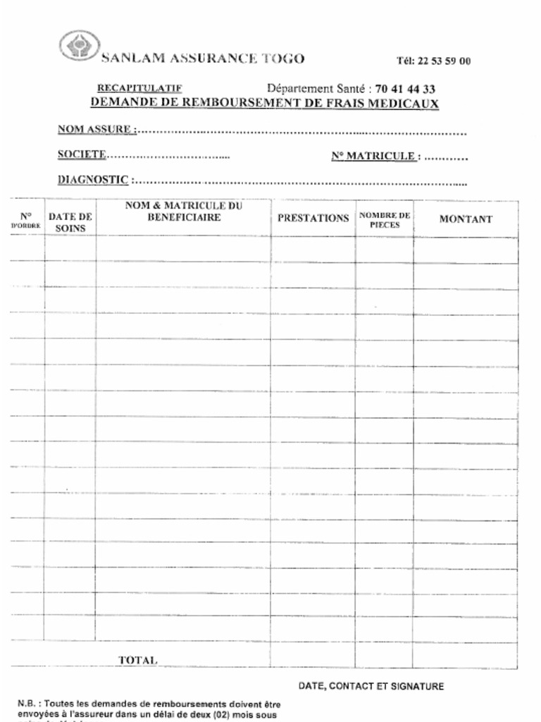 Fiche de Remboursement Sanlam | PDF