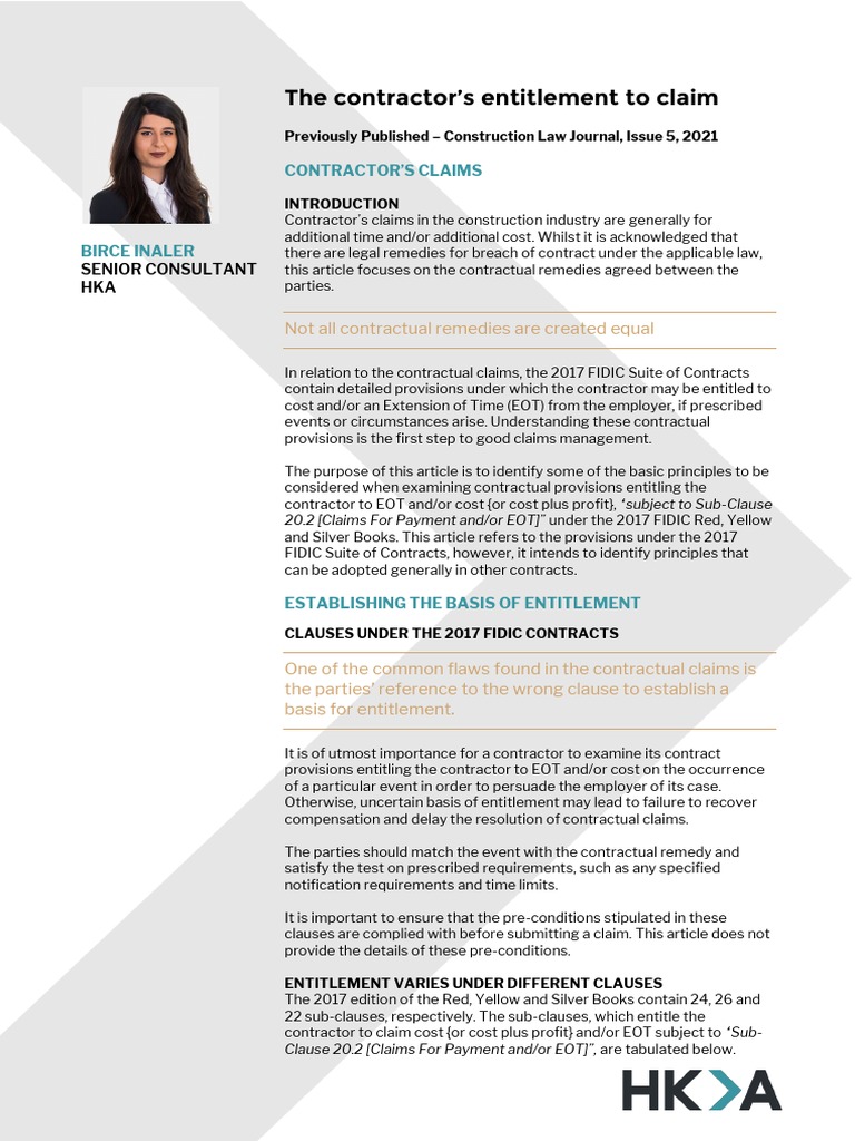 The Contractor's Entitlement To Claim: Not All Contractual Remedies Are ...