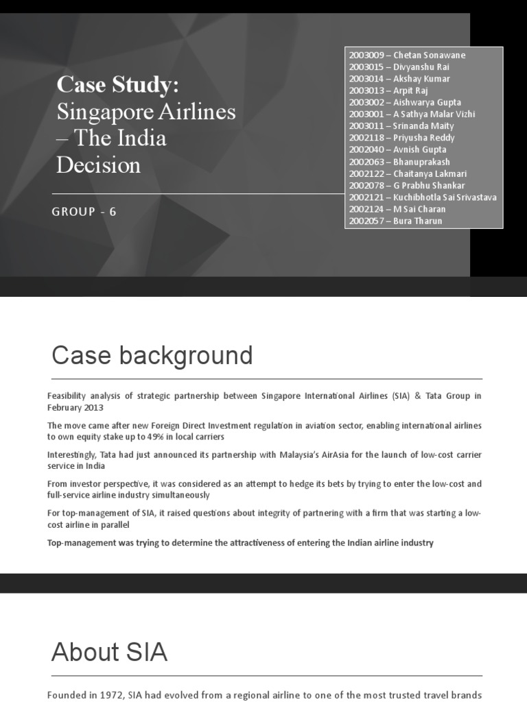 Case Study:: Singapore Airlines - The India Decision | PDF | Airlines | Supply Chain