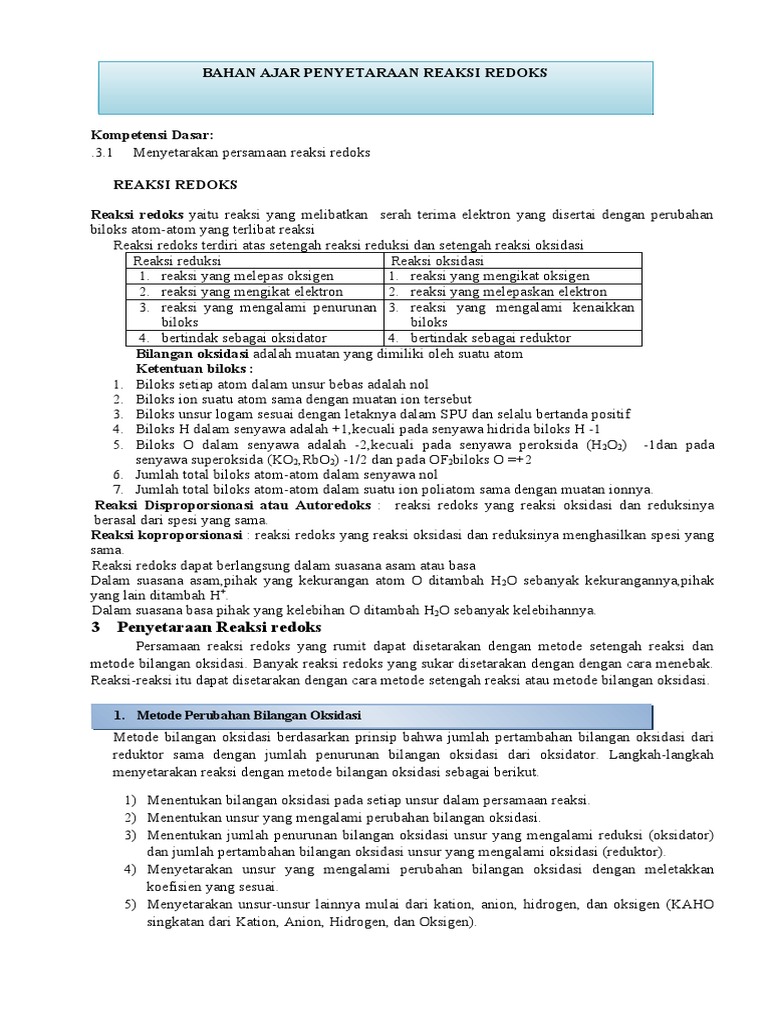 Materi Ajar Redoks | PDF | Metode & Bahan Ajar | Sains & Matematika