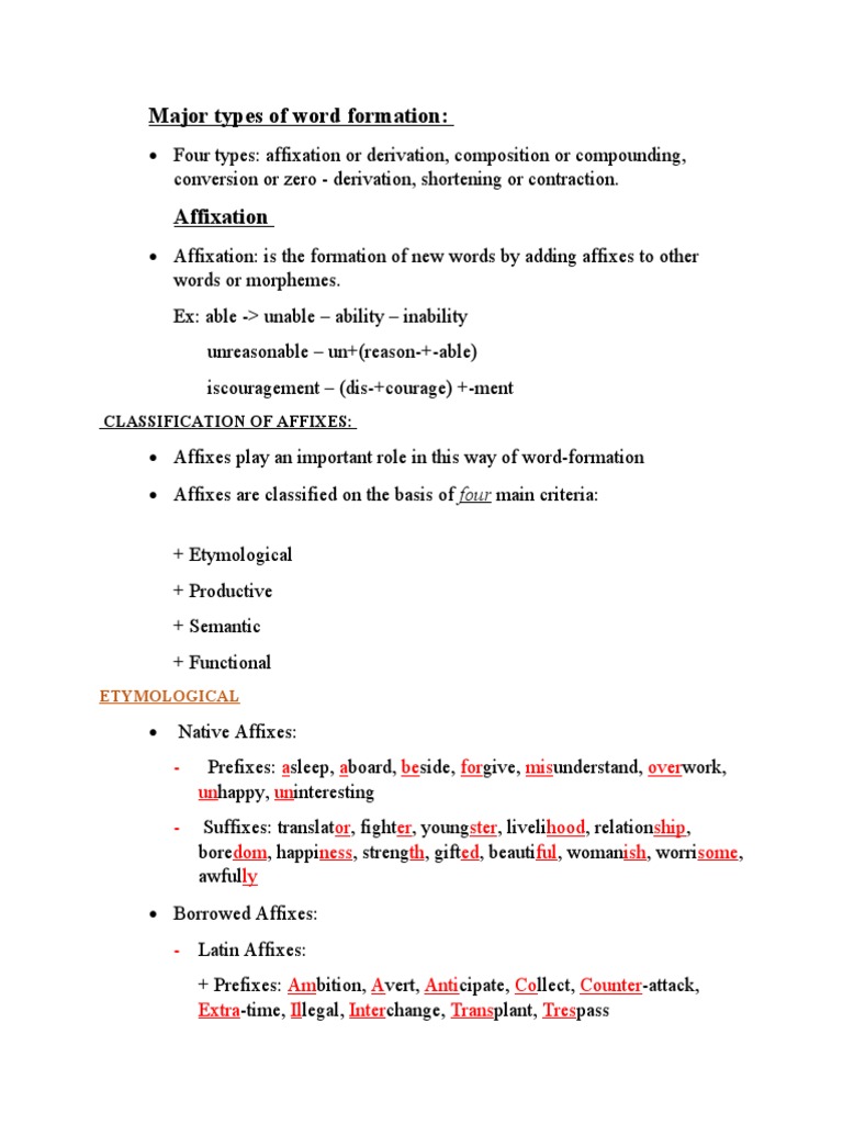 Major Types of Word Formation | PDF | Word | Linguistics