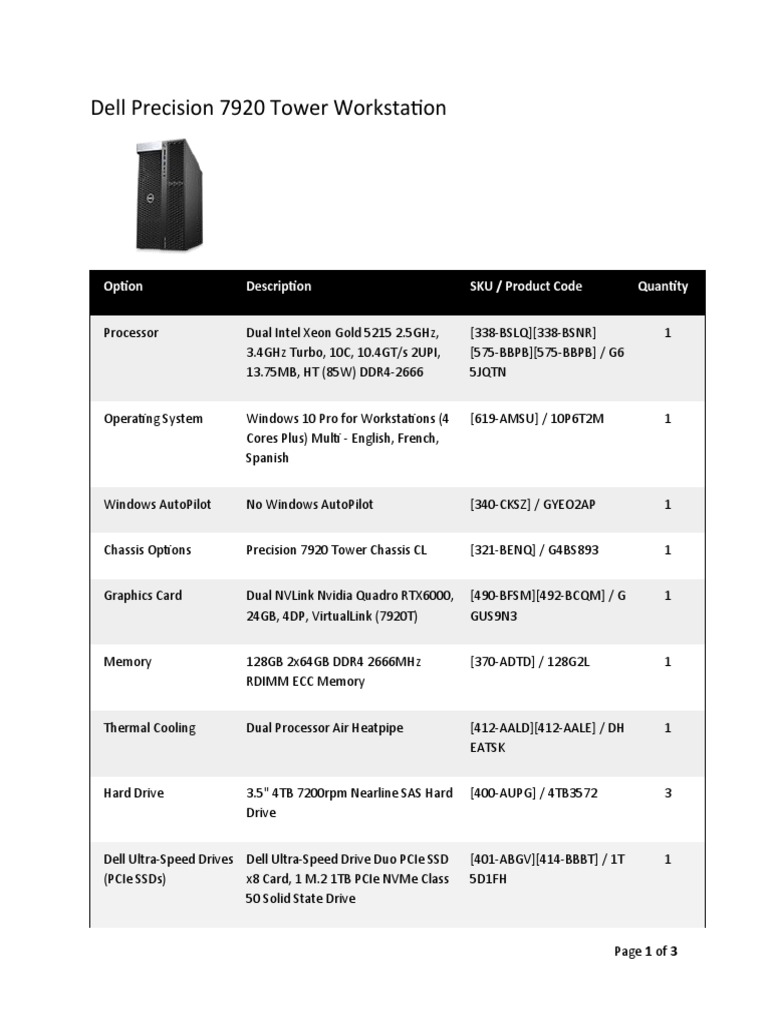 Dell Precision 7920 Tower Workstation - 333 | Download Free PDF | Solid ...