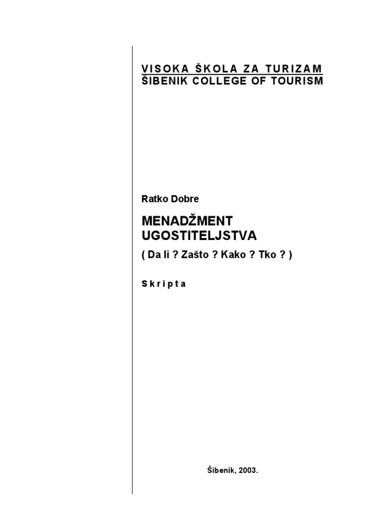 Menadzment Ugostiteljstva Skripta | PDF