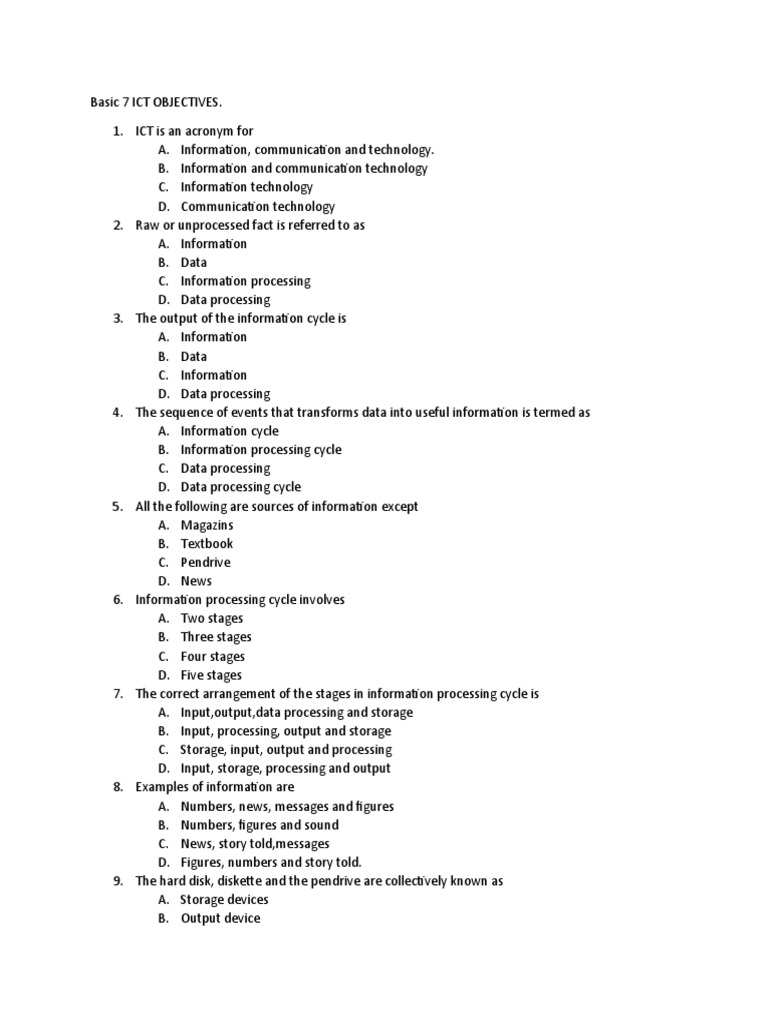 Basic 7 ICT PAPER 1 | PDF | Computer Hardware | Input/Output