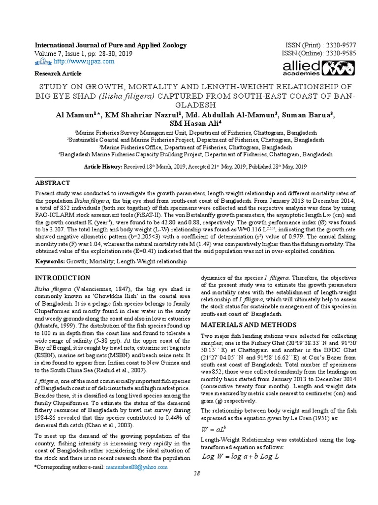 Study On Growth Mortality and Lengthweight Relationship of Big Eye Shad ...