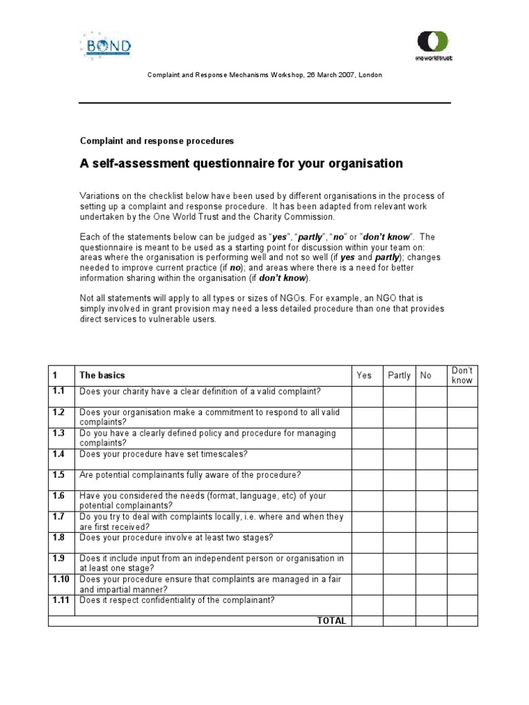 2007 03 Complaint and Response Mechanisms-A Self Assesment ...