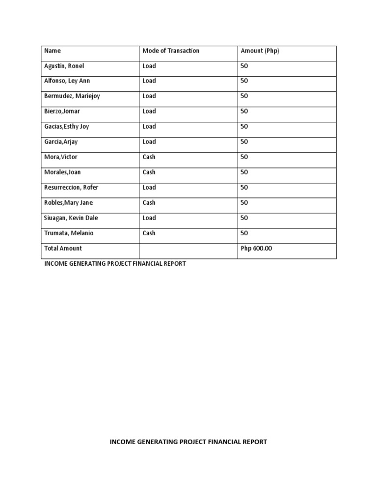 Income Generating Project Financial Report | PDF