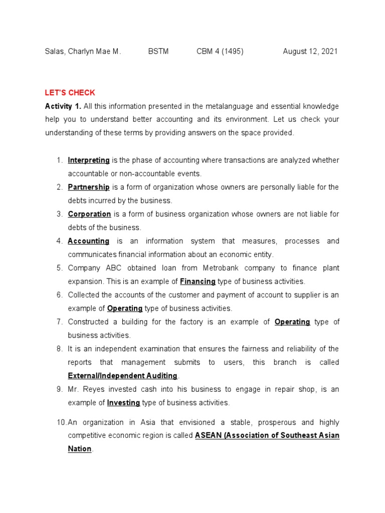 CBM 4 - Let's Check Activity 1 ULO A & B (1-20) | PDF | Accounting ...
