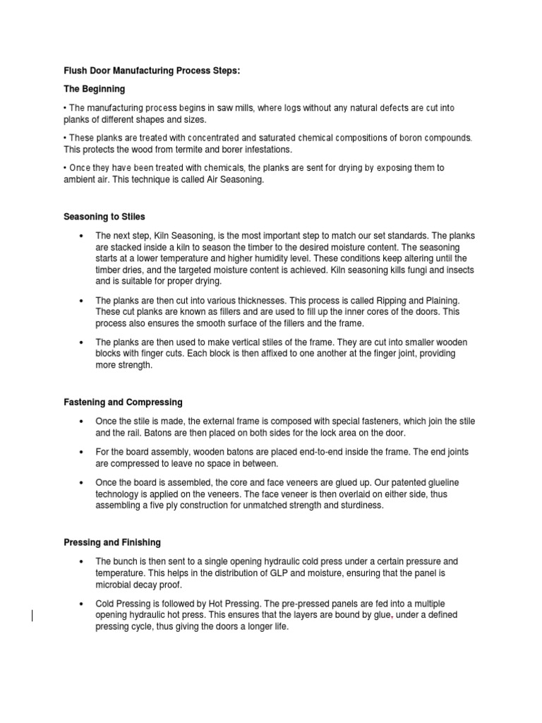 Flush Door Manufacturing Process | PDF | Lumber | Materials