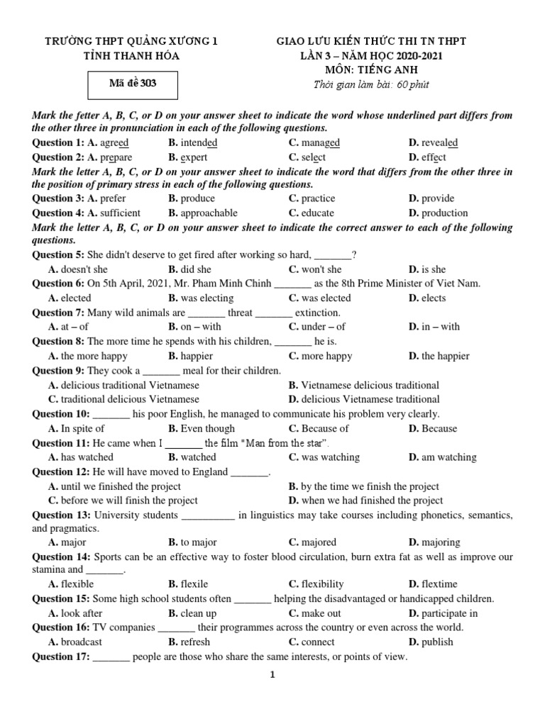 THPT QU NG XƯƠNG - Thanh Hóa | PDF