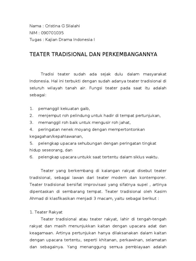 Teater Tradisional Dan Perkembangannya | PDF