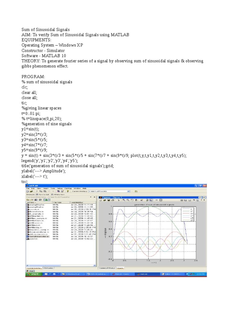 Sum of Sine Signals Using Matlab | PDF | Sine Wave | Mechanics