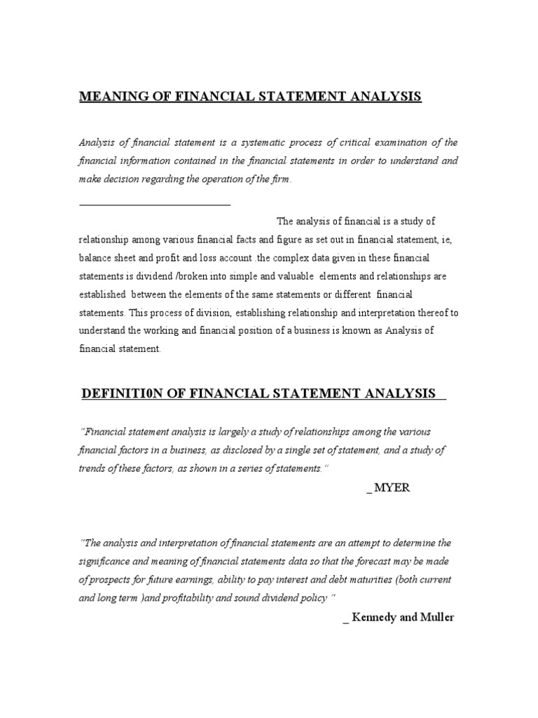 Meaning of Financial Statement Analysis | PDF | Financial Statement ...