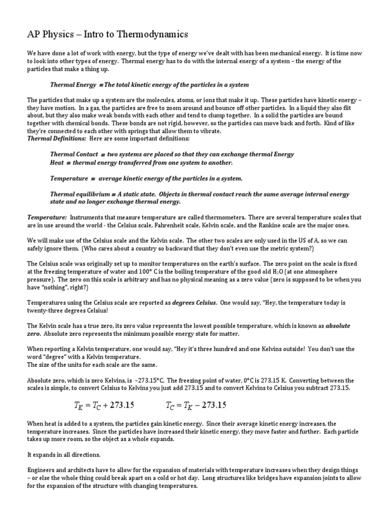 Intro to Thermodynamics in AP Physics | PDF | Heat Transfer | Calorie