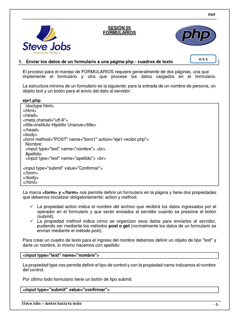 Formularios PHP: Manejo y Procesamiento | PDF | Php | HTML