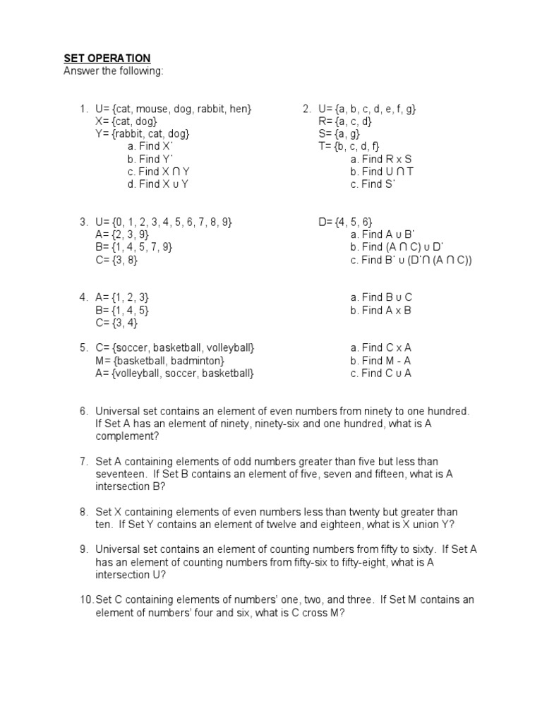 SET OPERATION Quiz | PDF | Sports | Olympic Sports
