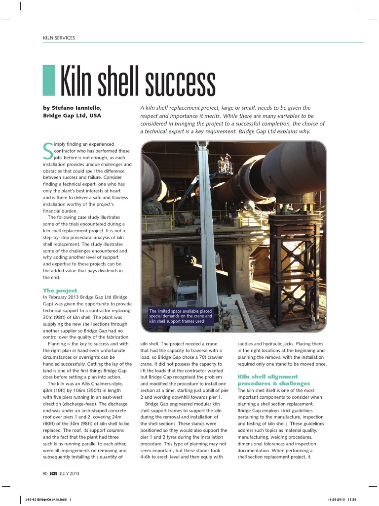 Icr July 2013 Bridge Gap Successful Kiln Shell Replacement Project ...