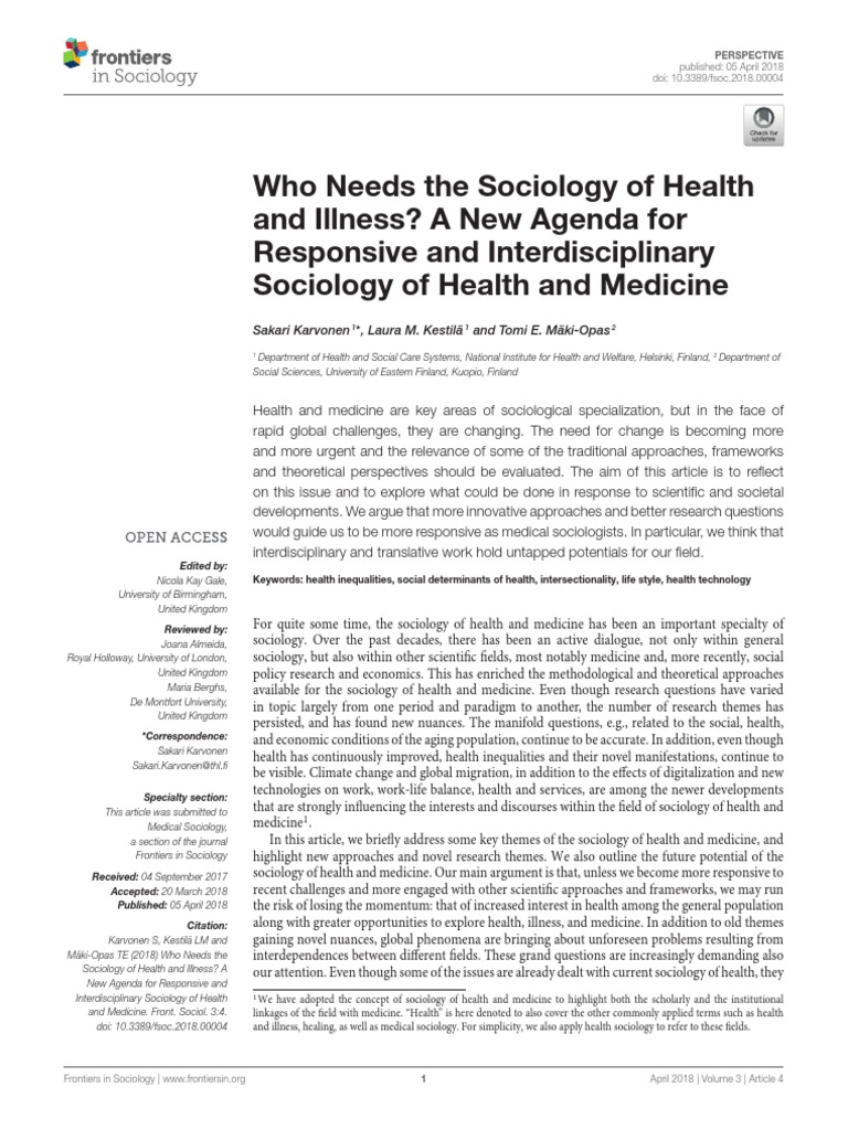 Who Needs The Sociology of Health and Illness? A New Agenda For ...