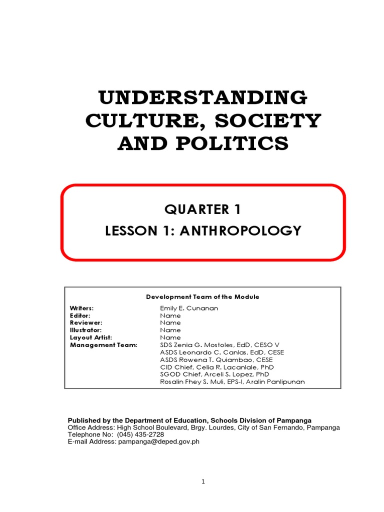 Understanding Culture, Society and Politics: Quarter 1 Lesson 1 ...
