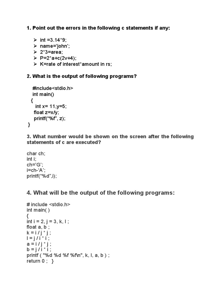 C Practice Questions | Download Free PDF | Prices | Salary