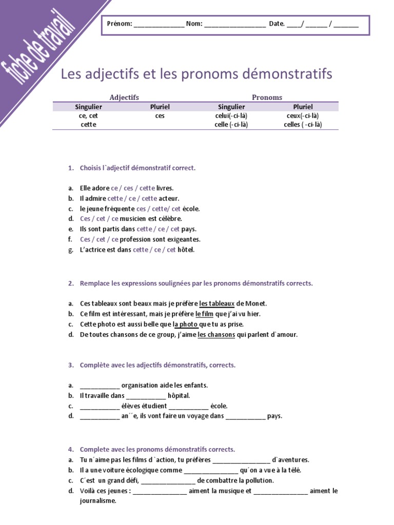 Les Adjectifs Et Les Pronoms Démonstratifs | PDF | Arts du langage et ...