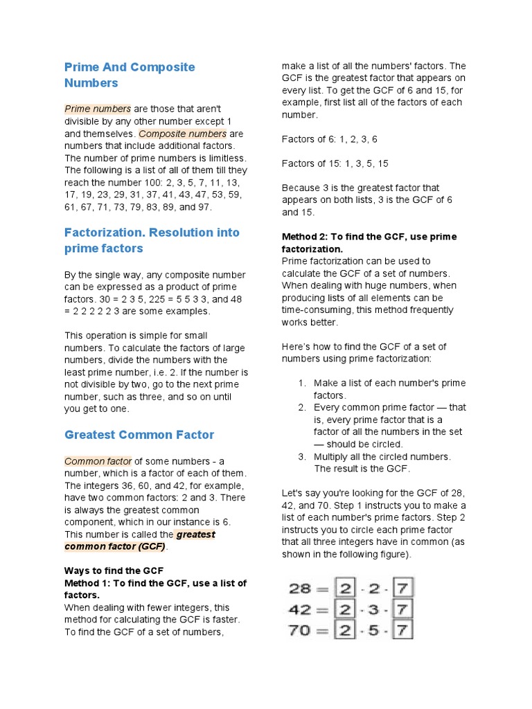 Algebra Prime and Composite Numbers, Factorization, GCF, and LCM | PDF ...