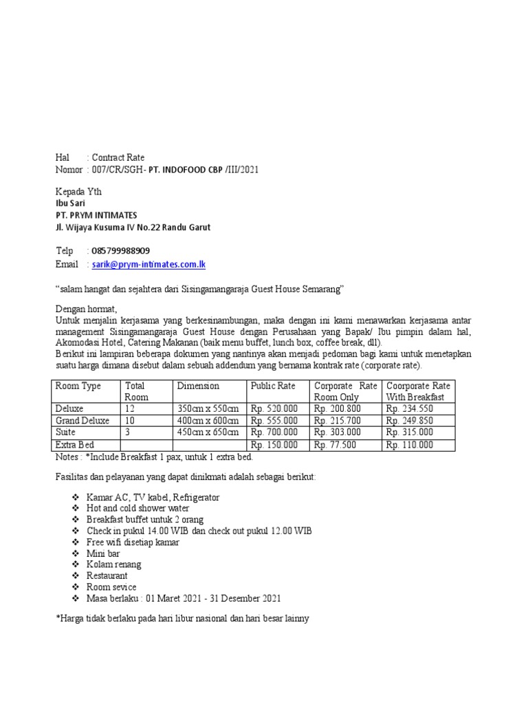 Contract Rate Sgh-Pt. Candra Buana Surya Semesta | PDF