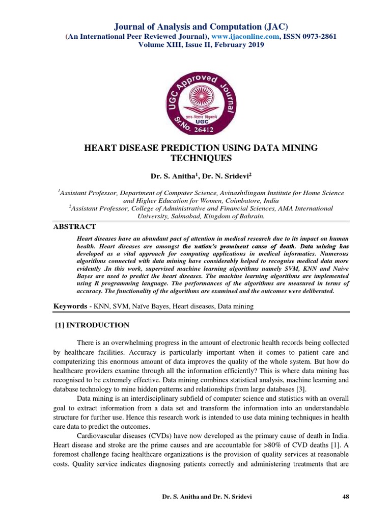 Heart Disease Prediction Using Data Mining Techniques: Journal of Analysis and Computation (JAC ...