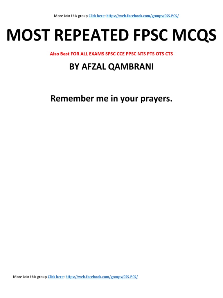 Most Repeated FPSC Mcqs | PDF | Social Science | Computers