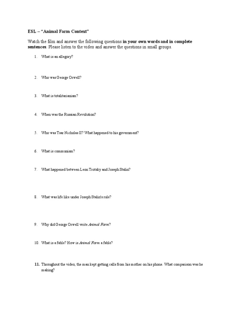 Animal Farm Context Video Questions | PDF